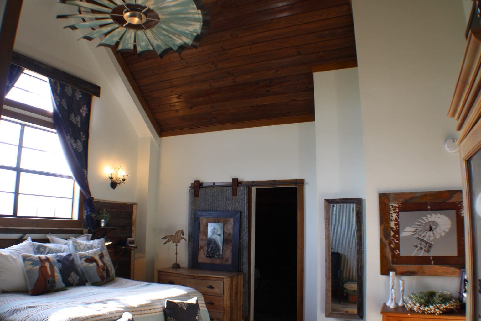 Weathered Texas Turquoise Ceiling Fan with Bronze Tips